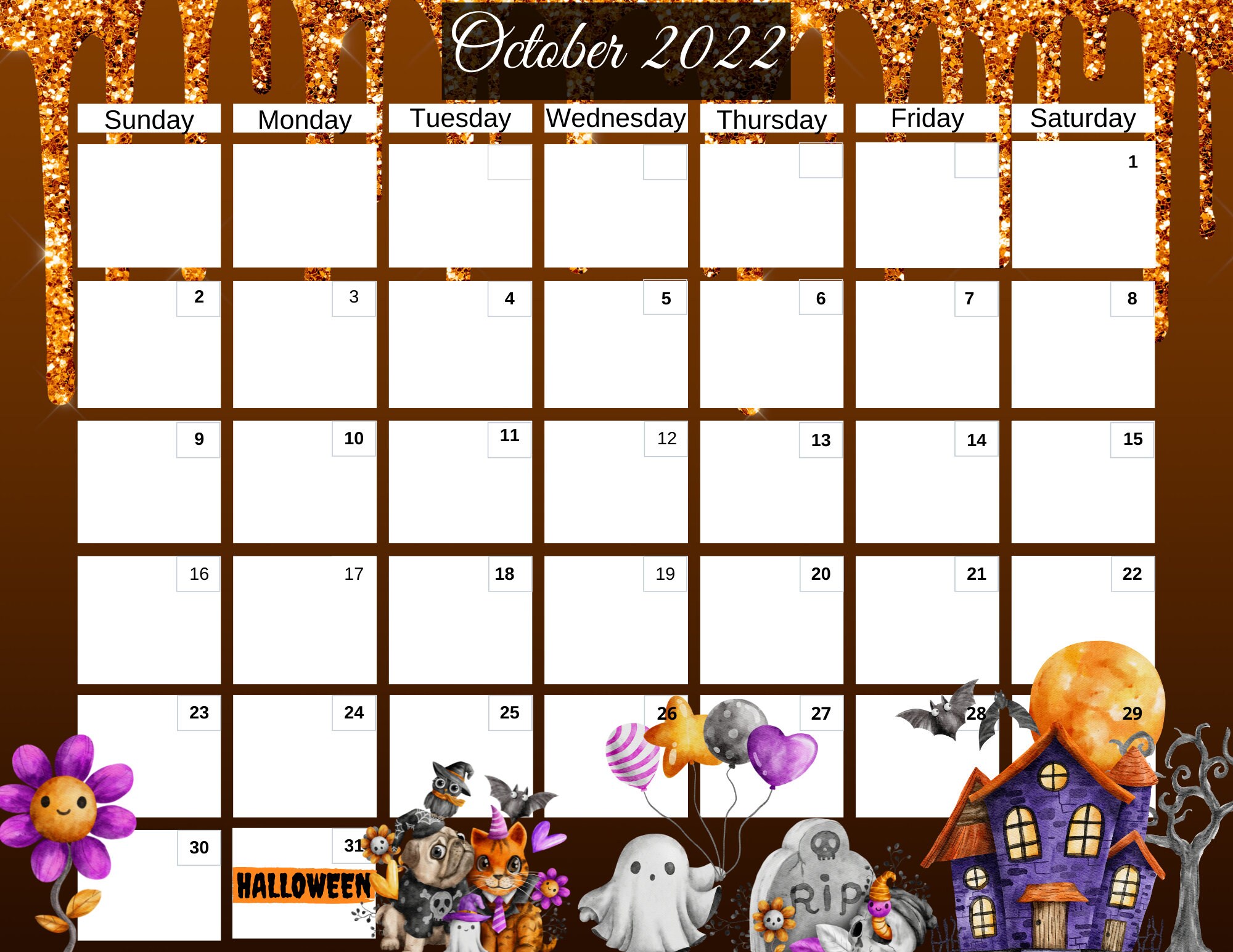 Halloween October Calendar 2022
