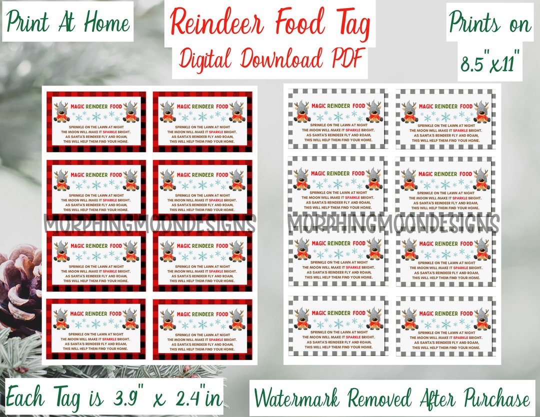 Printable Reindeer Food Tags PDF, Instant Download Christmas Fun for ...