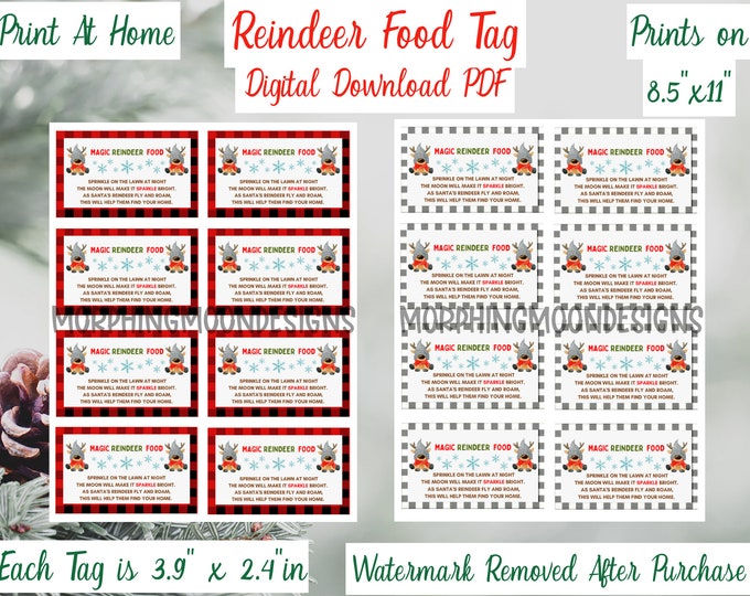 Printable Reindeer Food Tags PDF, Instant Download Christmas Fun for ...