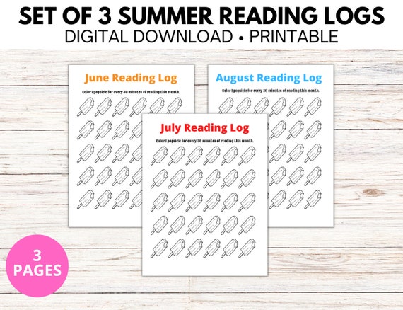 Summer Reading Logs Set of 3 June July August Popsicles - Etsy