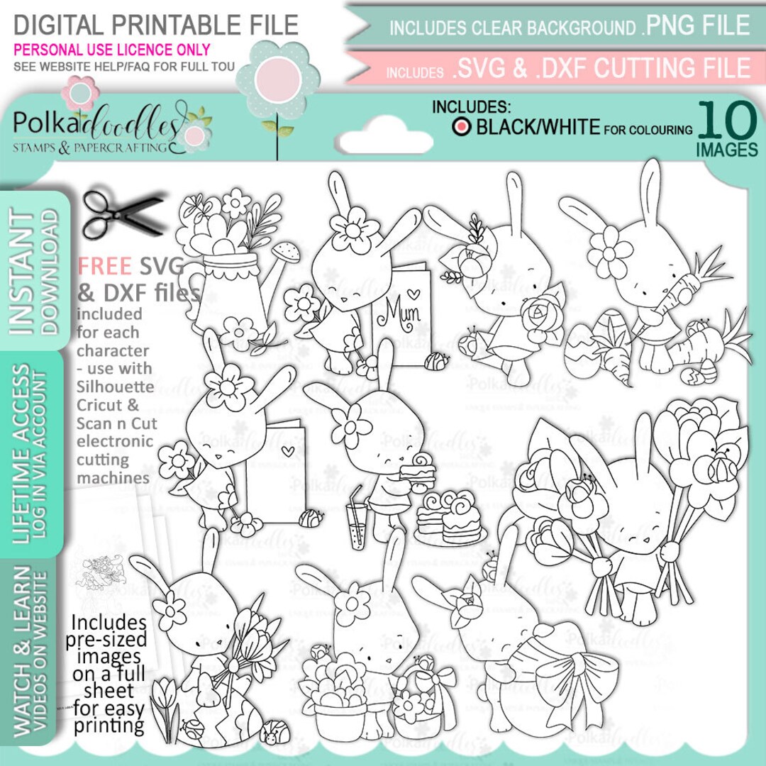 Easter/spring Bunny Rabbits Big Bundle - 10 Images. Cute Digital Stamp ...
