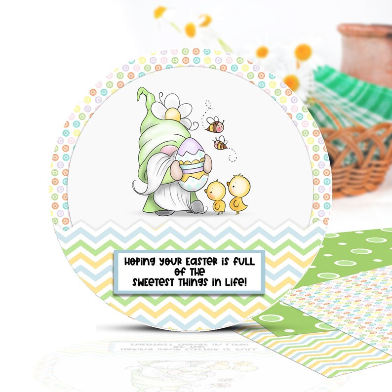 Easter/spring Gnome With Chicks and Easter Eggs Cute Digital Stamp ...