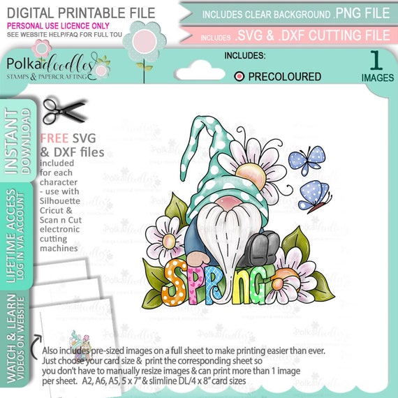 Spring Gnome Cute Digital Stamp Printable Clipart for Cards - Etsy