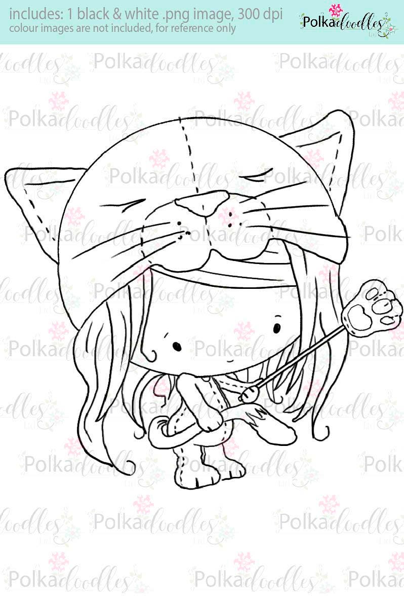 Kitten Cat Hat Girl - Cute Digital Stamp Printable Clipart for Cards ...