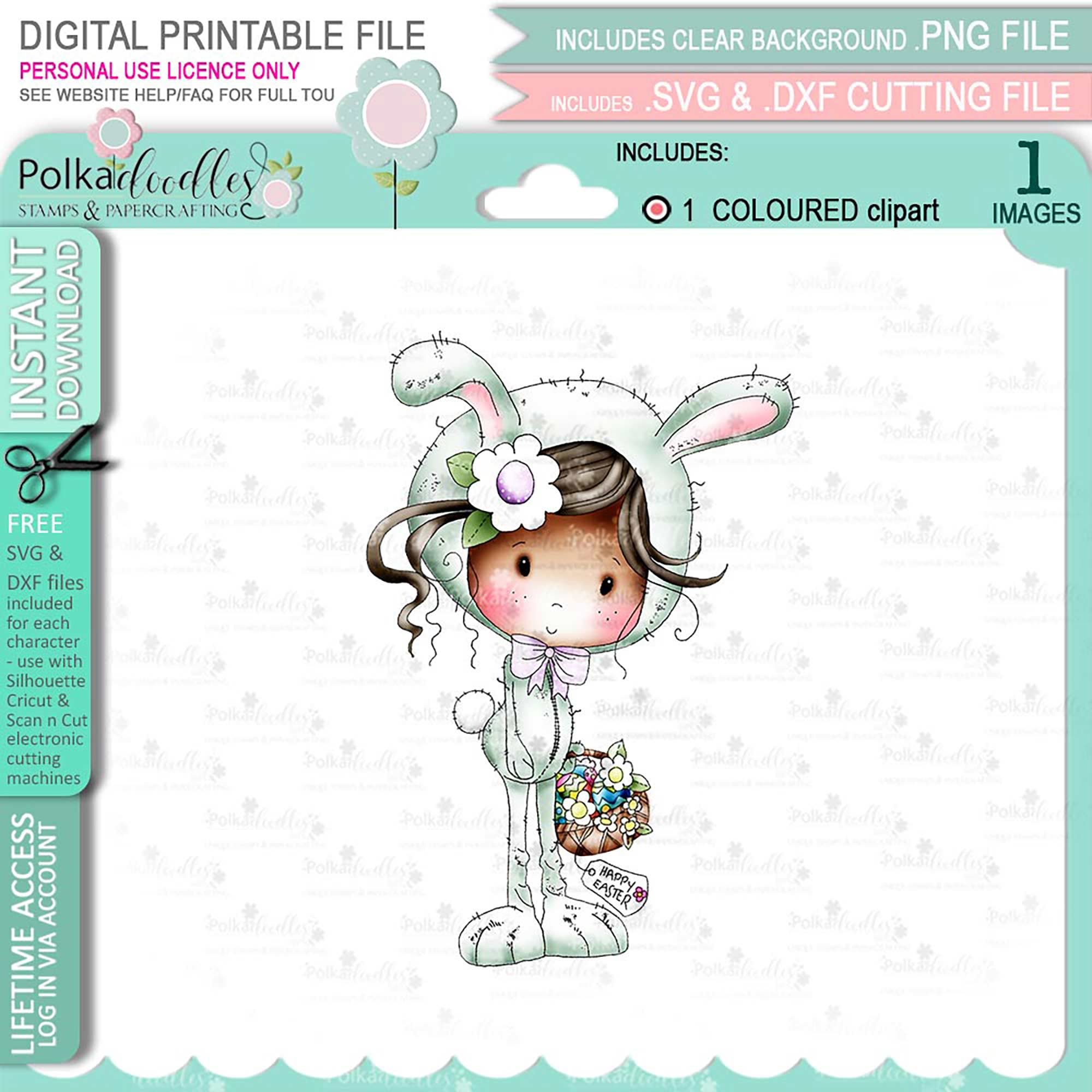 Easter Bunny Winnie - Cute COLOUR Digital Stamp Printable Clipart for ...