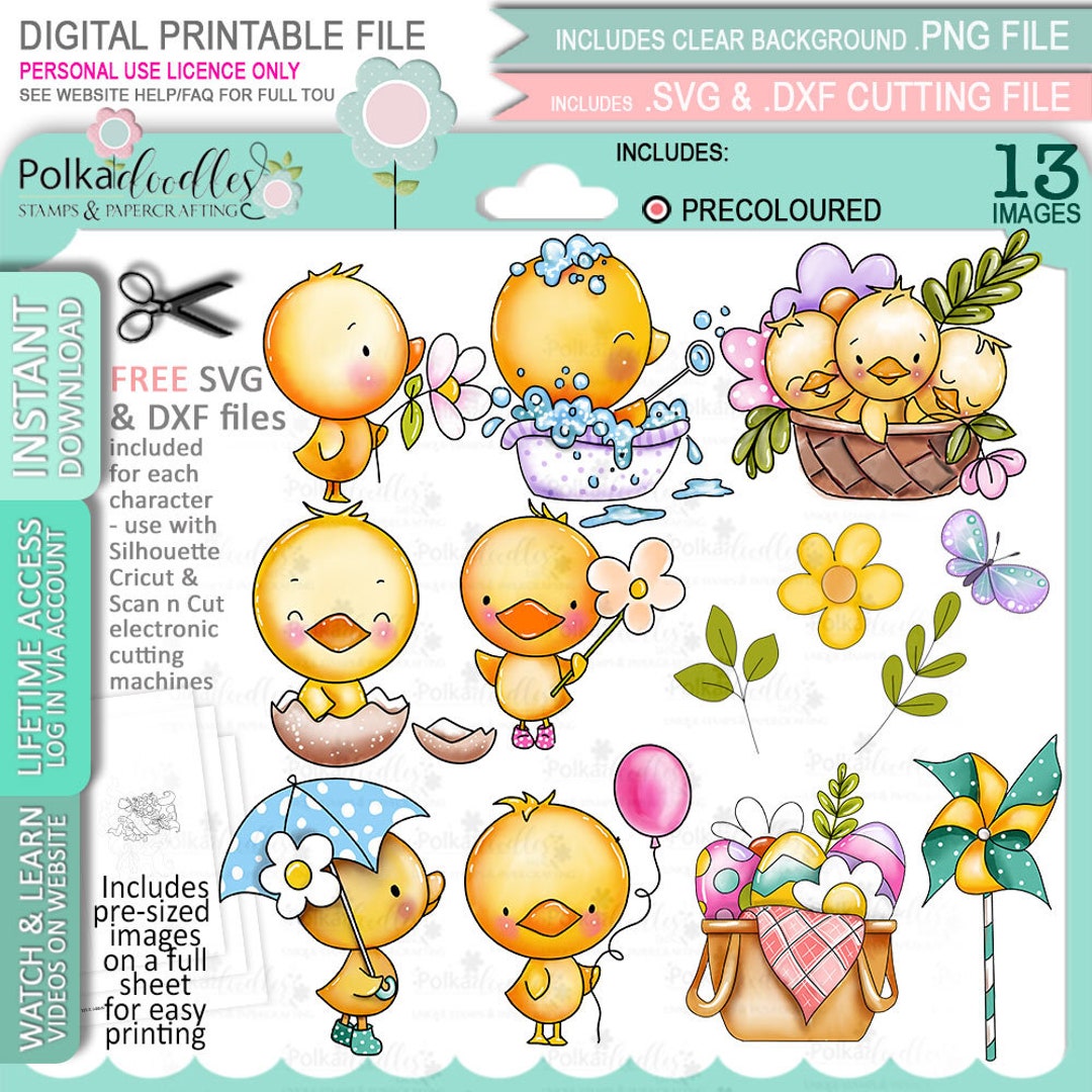 Easter/spring Chicks Big Bundle - 10 Images. COLORED Cute Digital Stamp ...