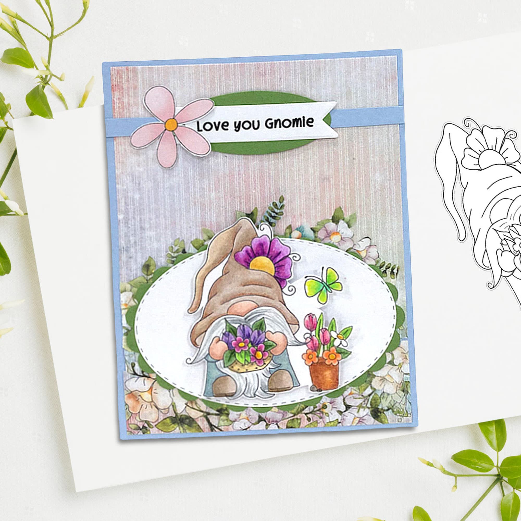 Spring Flower Plants Gnome (colour) - Cute Digital Stamp Printable ...