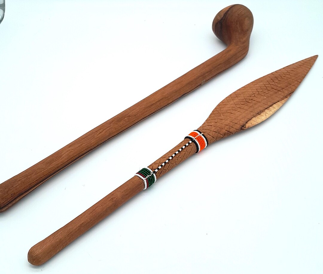 Decorative African Maasai Warrior Duo, Spear and Rungu (throwing Stick ...