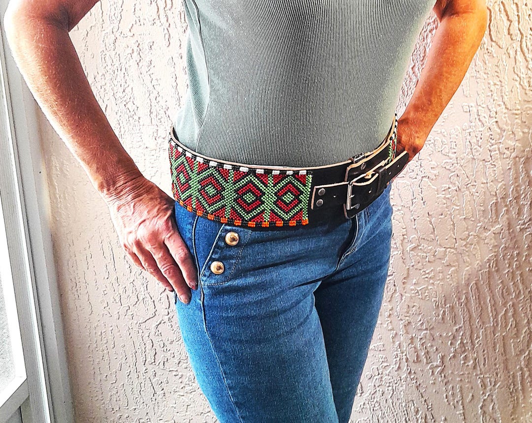 African Unisex Beaded Belt on Leather, Handmade by the Maasai, African ...