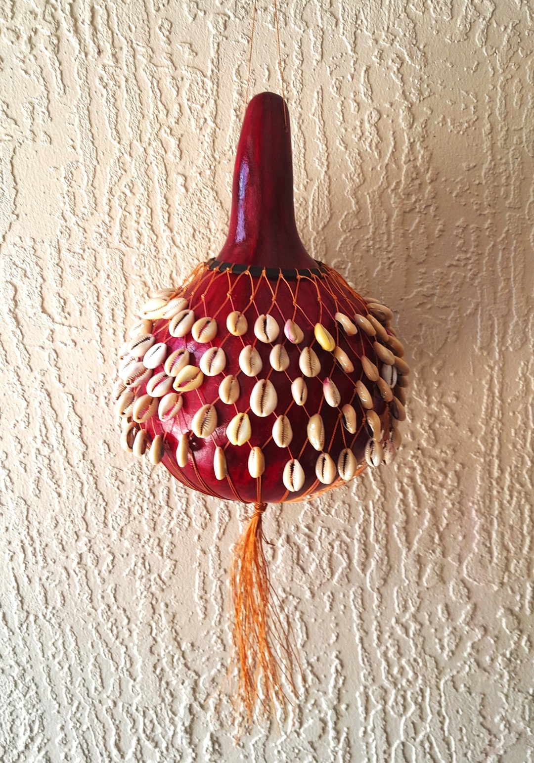 Handmade Large Hanging African Gourd Shaker With Cowrie Shells. Good ...