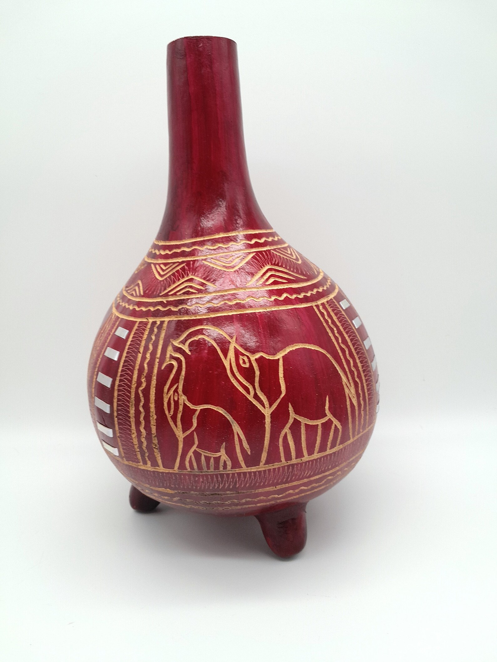 Large African Gourd Vase. Handcarved Animal Designs, Good for Home or ...