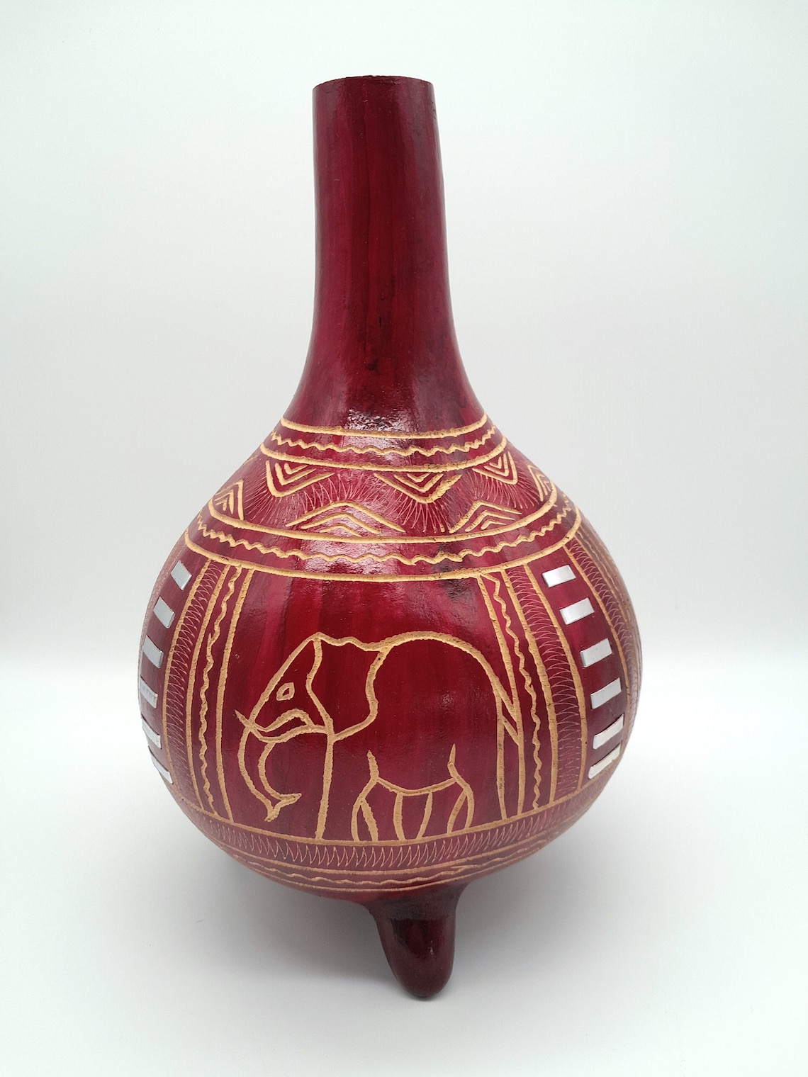 Large African Gourd Vase. Handcarved Animal Designs, Good for Home or ...