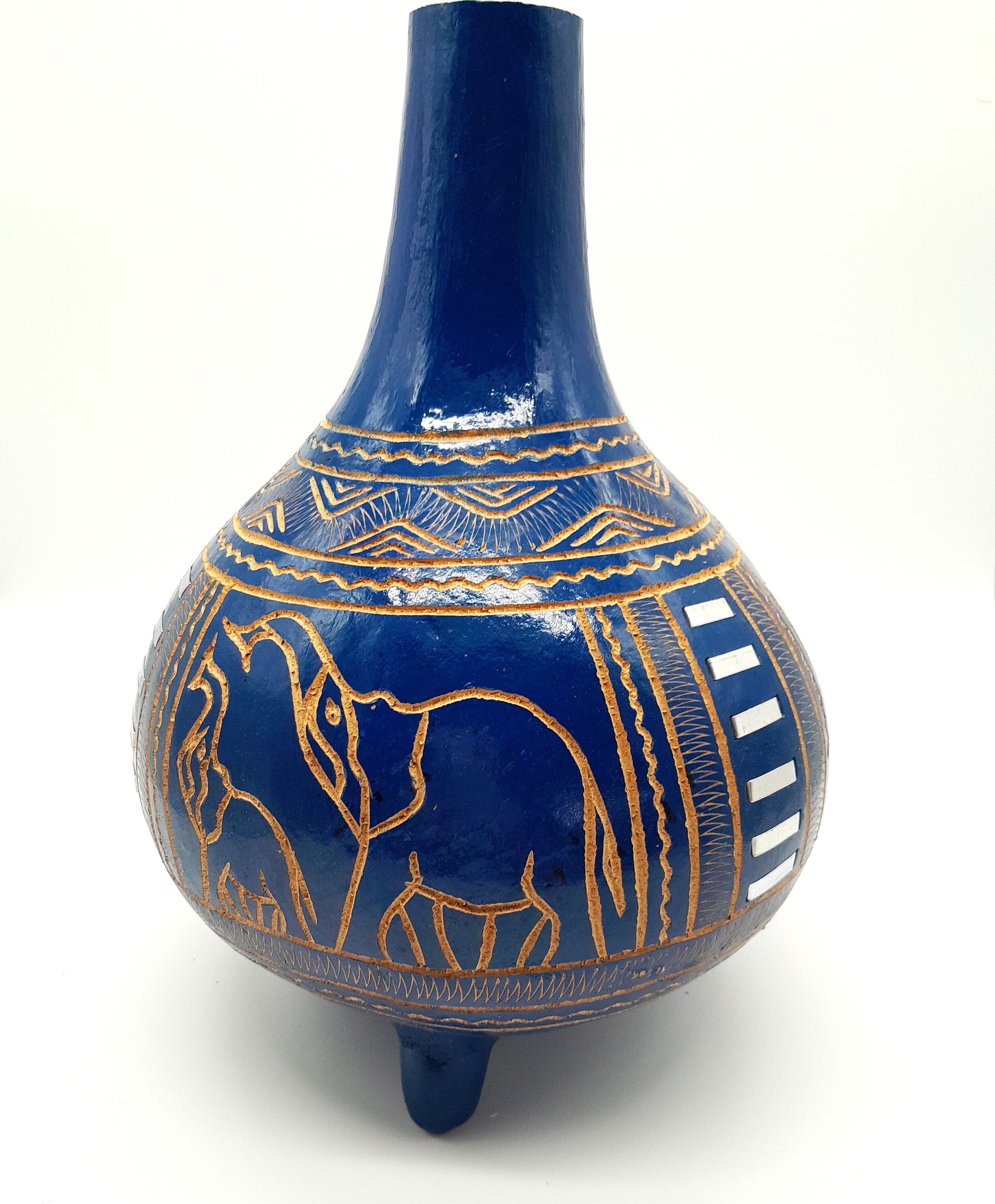 Large African Gourd Vase. Handcarved Animal Designs, Good for Home or ...