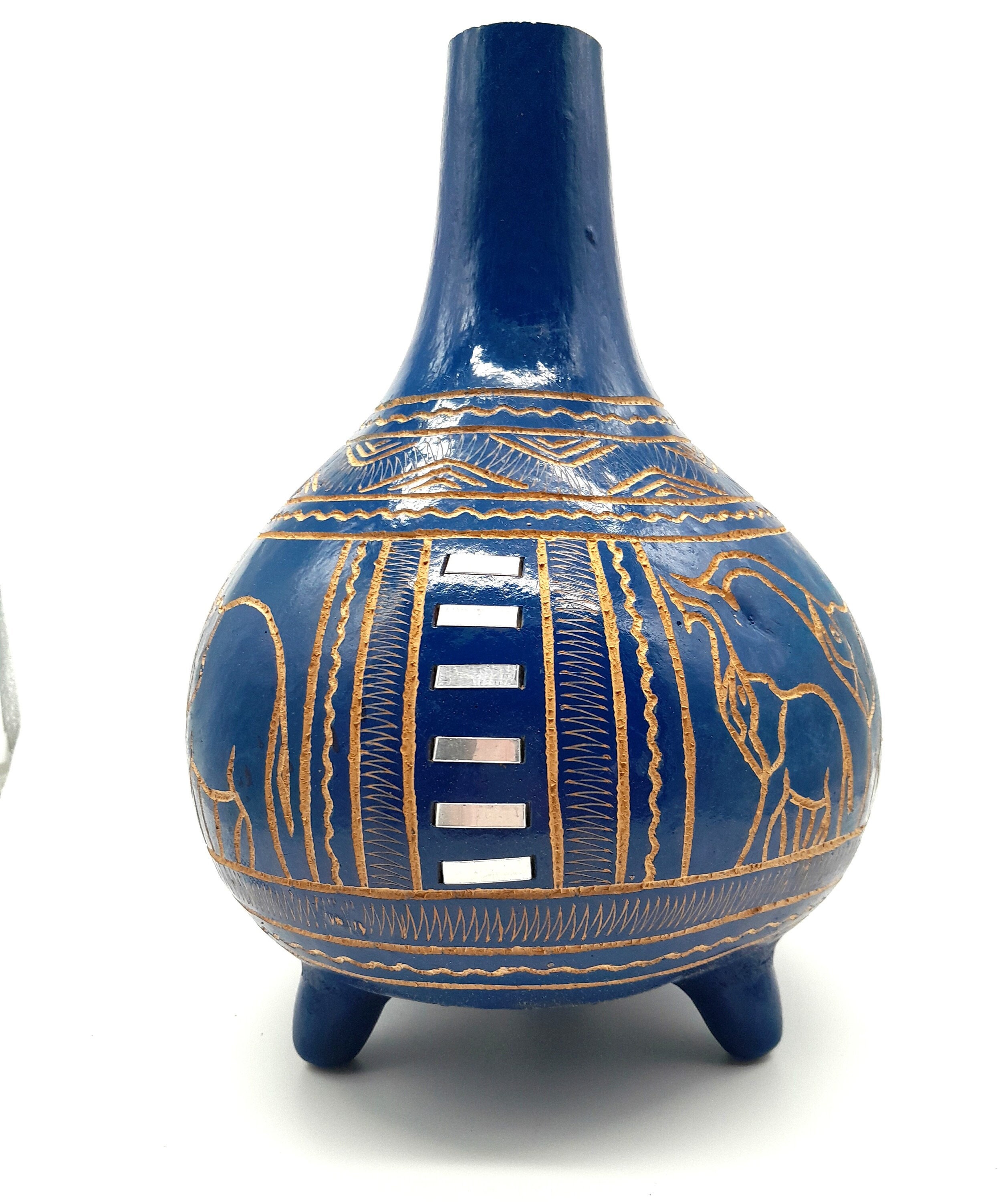 Large African Gourd Vase. Handcarved Animal Designs, Good for Home or ...