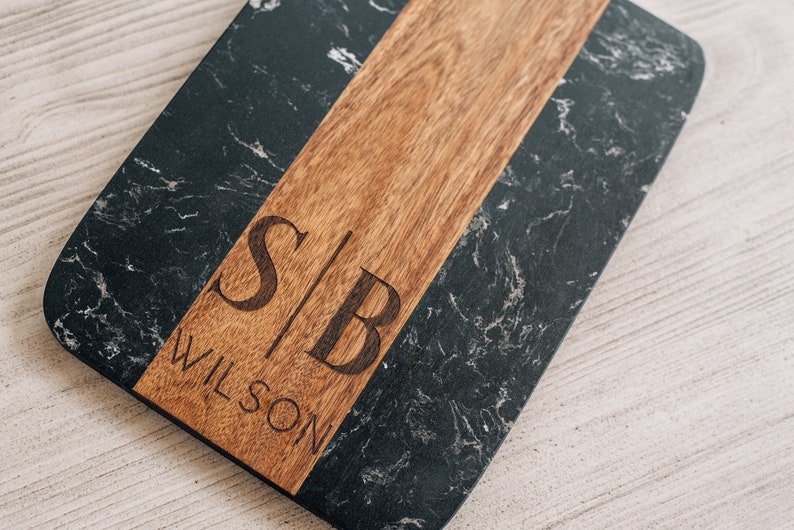 Personalized Marble and Wood Cutting Board Custom Family Name - Etsy