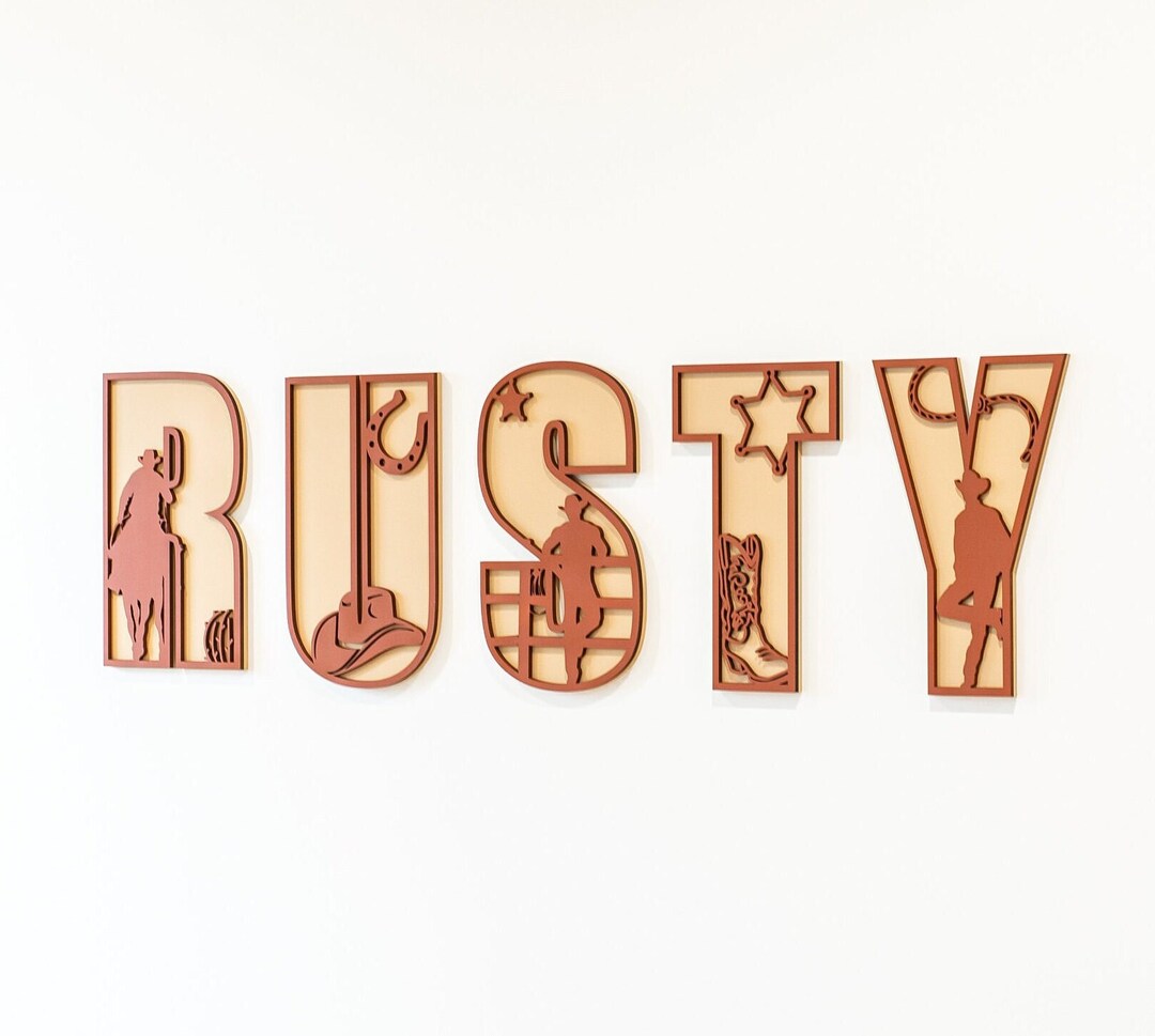 Name Sign, Nursery Name Sign, Western Cowboy Name Sign for Kids Room ...