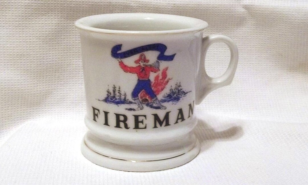 Vintage Fireman Mug Cobalt Blue & Red Graphics "ever Alert" Shaving Mug ...