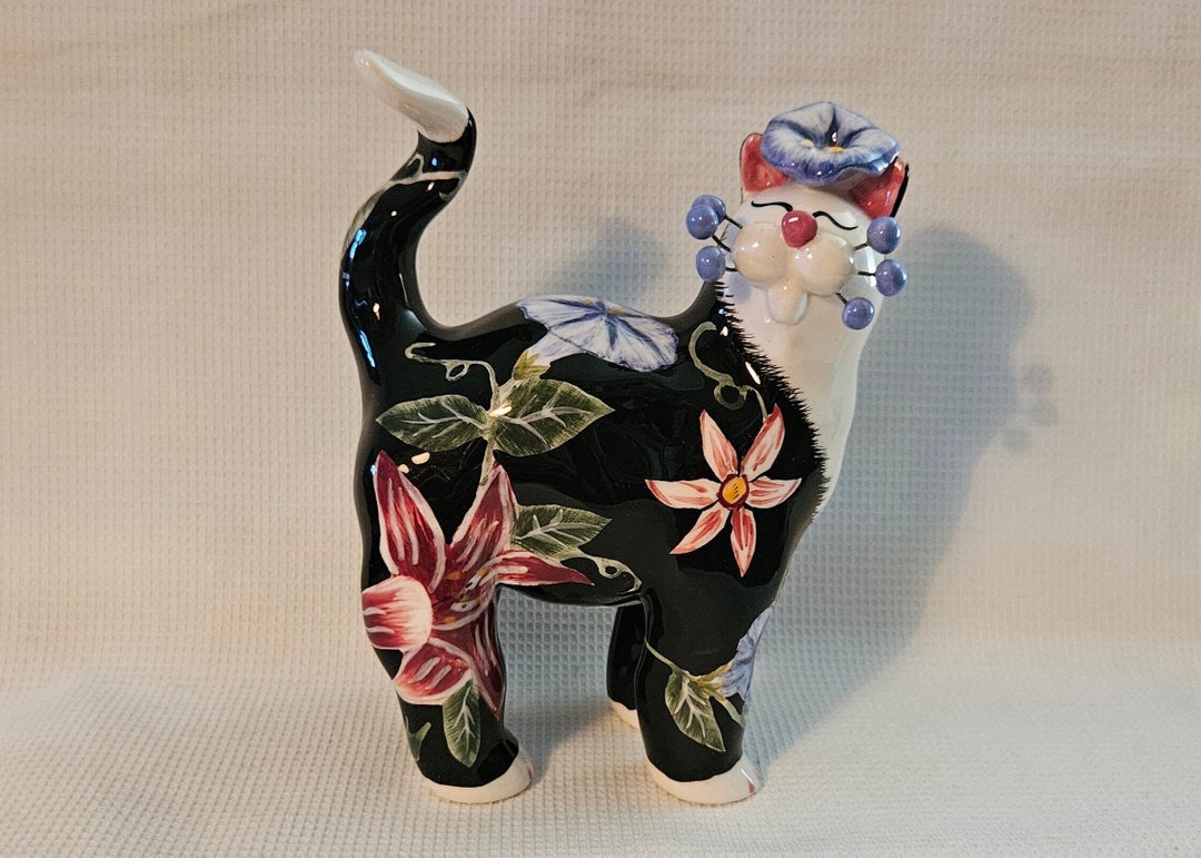 Vintage Amy Lacombe Floral Tuxedo Cat Willits Designs Collectible ...