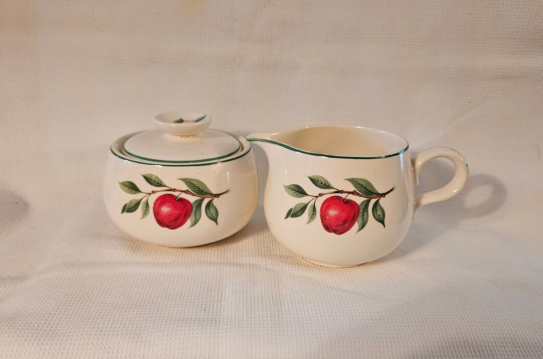Vintage Homer Laughlin Rhythm Red Apple Apple Blossom Creamer & Sugar ...