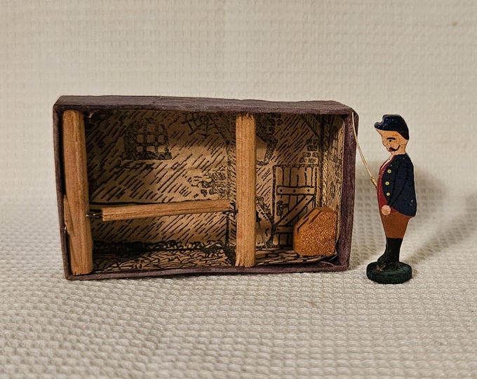 Vintage Miniature Matchbox Shadowbow Diorama Carved Wooden Figure ...