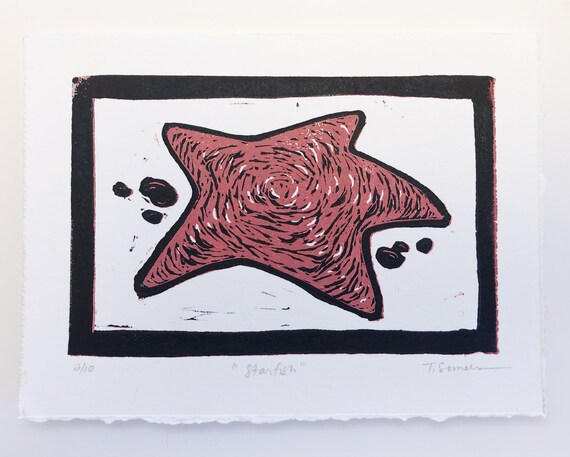 STARFISH || Block print art || original art print || beach art — Hawk ...