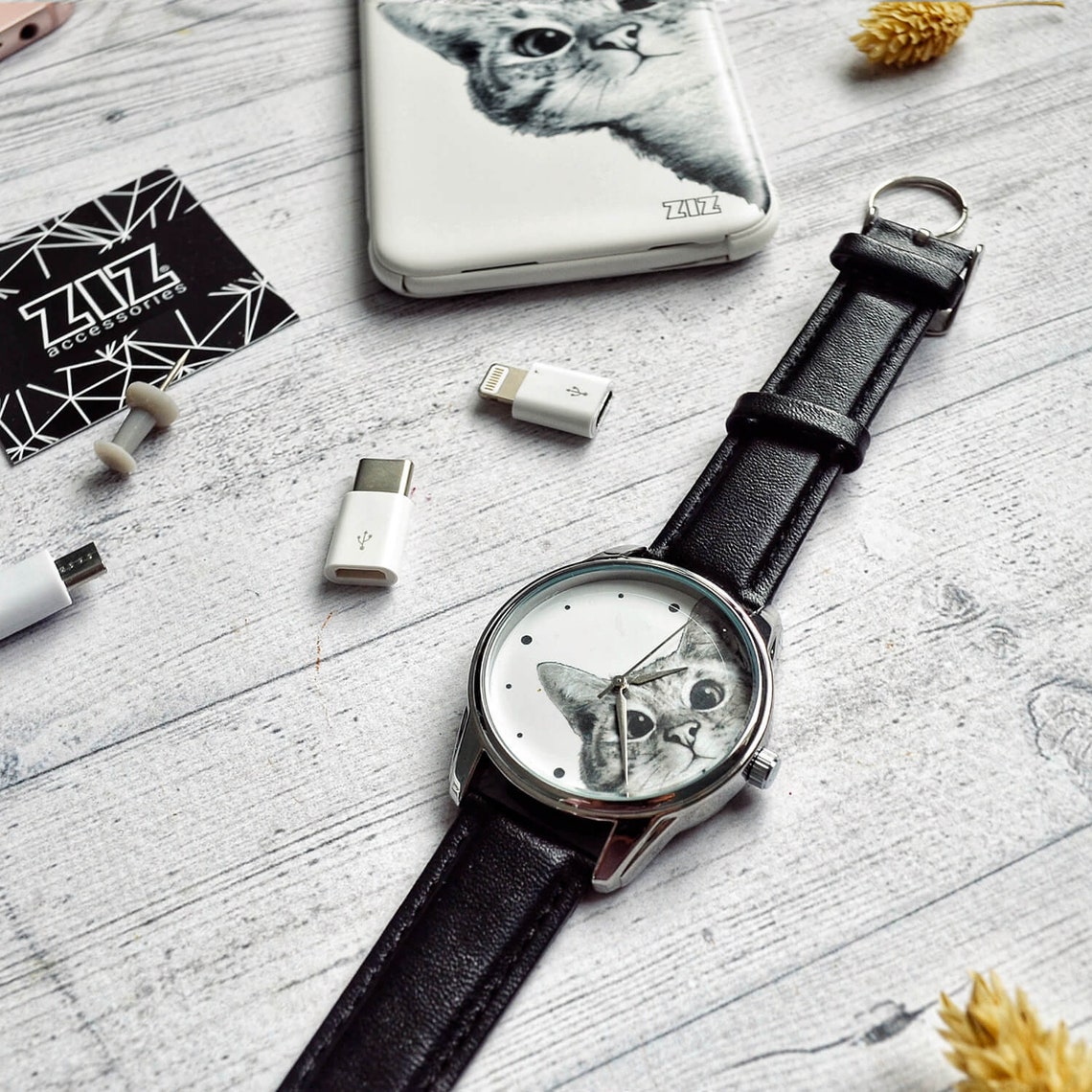 Cat Watch/ Black White Cat Watch/ Black White Watch/ Cute Cat Watch ...