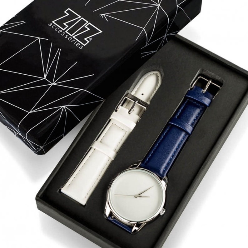 Dark Blue Classic Watch/ White Blue Watch/ Simple Dark Blue Watch ...