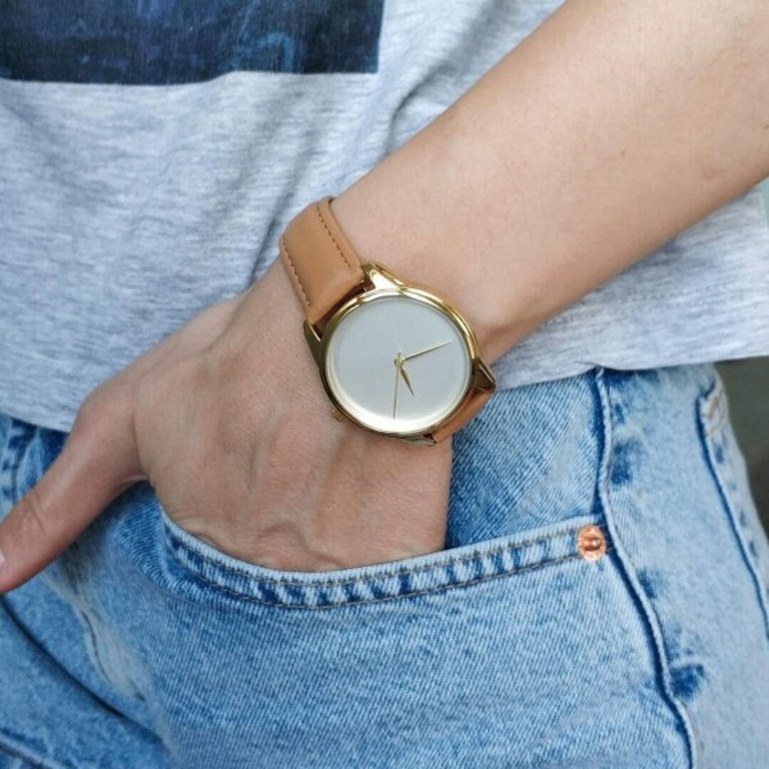Caramel Brown Minimalist Gold Watch / Simple Light Brown Watch / Caramel Brown White Classic ...