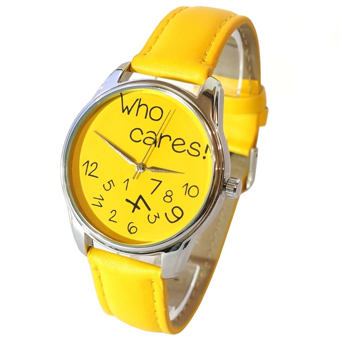 Yellow Who Cares Watch / Yellow Wrist Watch/ Who Cares Watch/ Women ...