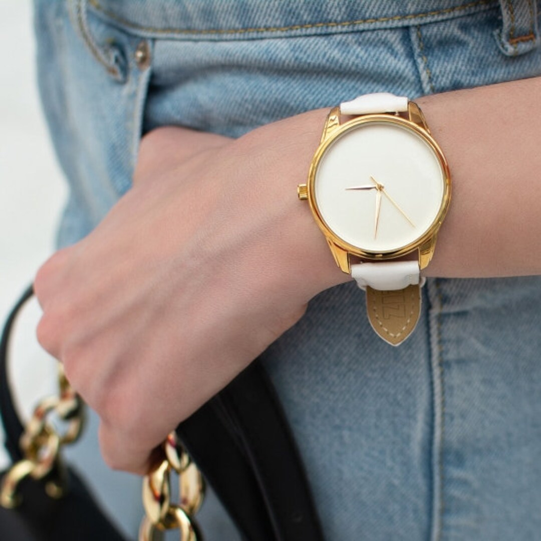 White Gold Classic Watch / Simple White Watch / Gold White Minimalist ...