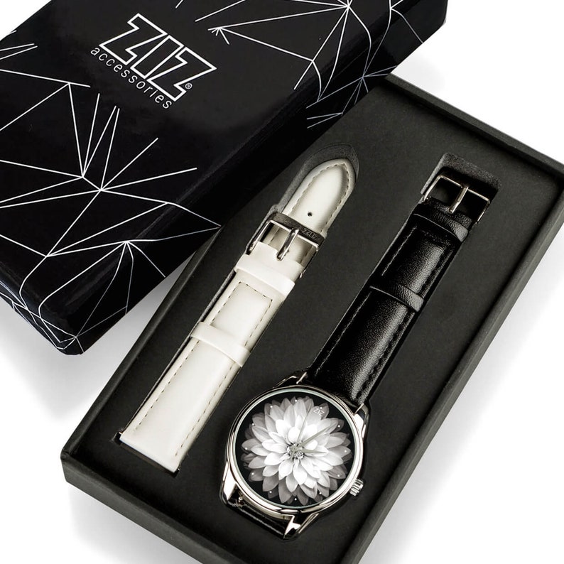 Aster Flower Black White Watch/ Black White Watch/ Flower Wrist Watch ...
