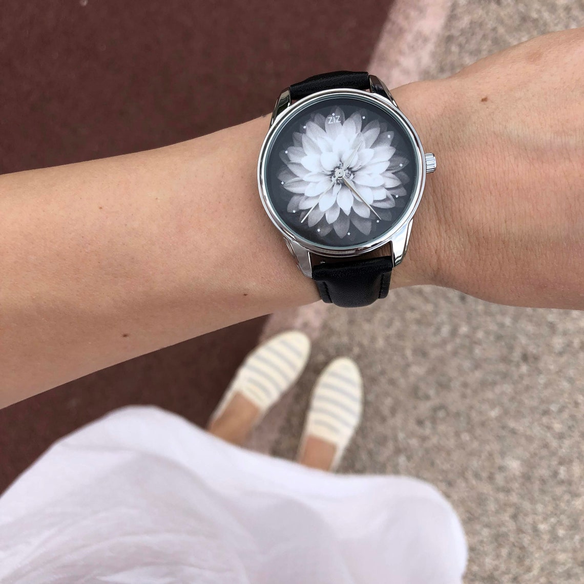 Aster Flower Black White Watch/ Black White Watch/ Flower Wrist Watch ...