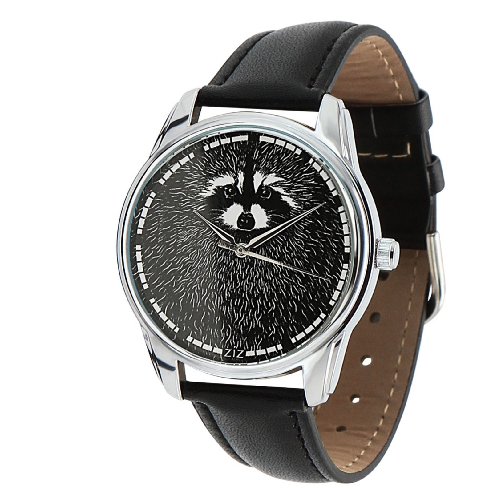 Raccoon Watch/ Black Wrist Watch/ Animal Watch/ Black White Watch ...