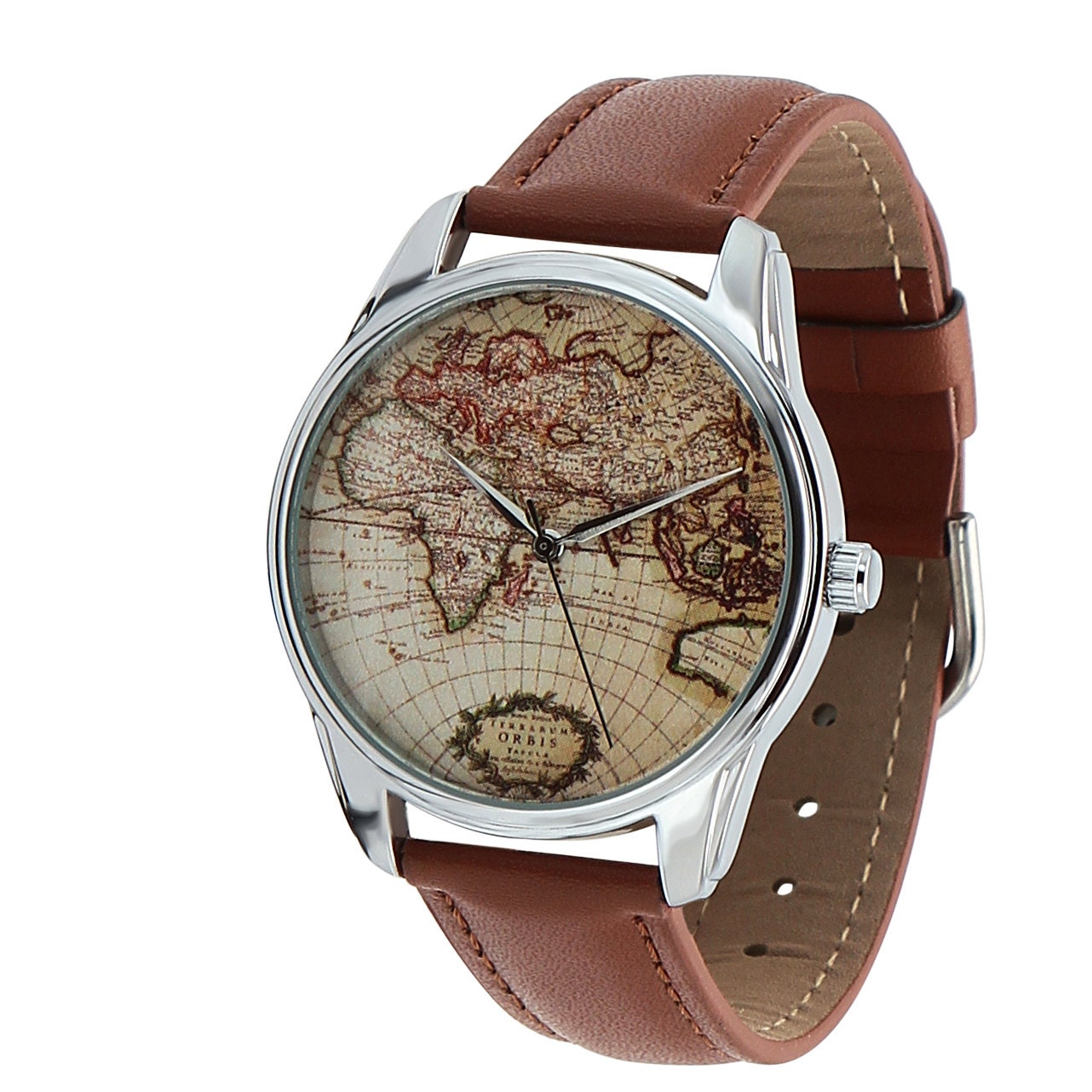 Map Wrist Watch/ Brown Map Watch/ World Map Watch/ Vintage Map Watch ...