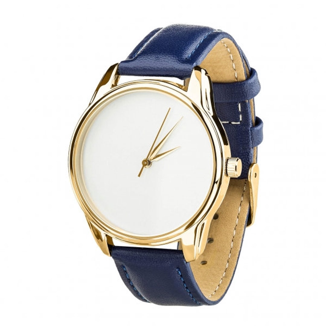 Dark Blue Gold Minimalist Watch / White Blue Watch / Simple Dark Blue ...