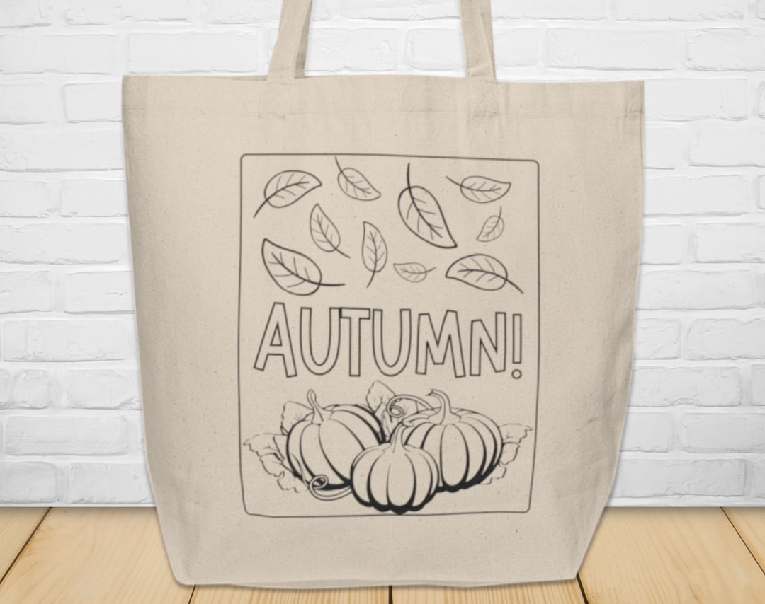 Autumn Coloring Leaves Canvas Tote Bag. Color It to Give It Your Own ...