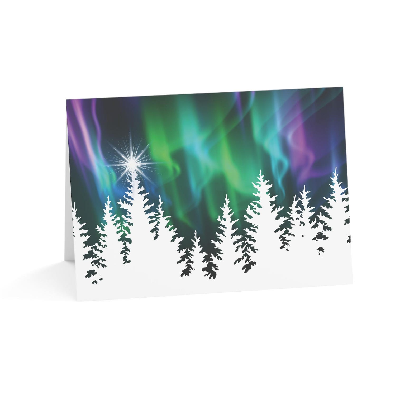 Northern Lights Christmas 7x5 Greeting Card (10pc Set), Blank Interior ...