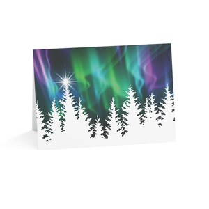 Northern Lights Christmas 7x5 Greeting Card (10pc Set), Blank Interior ...