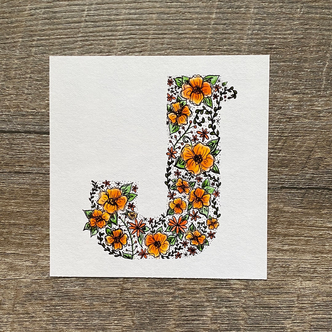 Mini Art Print, 4x4 Letter J Art Print, Monogram Art Print, Nursery Art ...