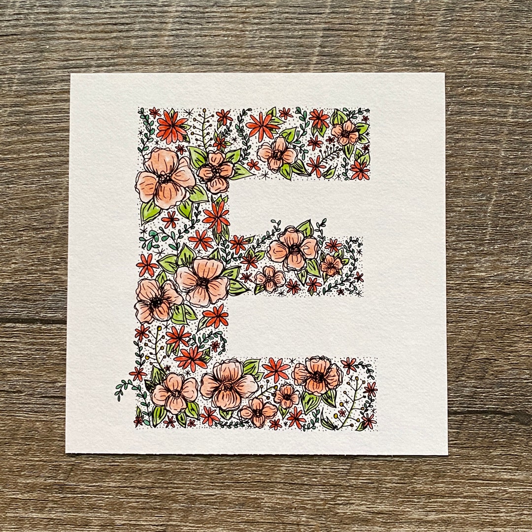Mini Art Print, 4x4 Letter E Art Print, Monogram Art Print, Nursery Art ...