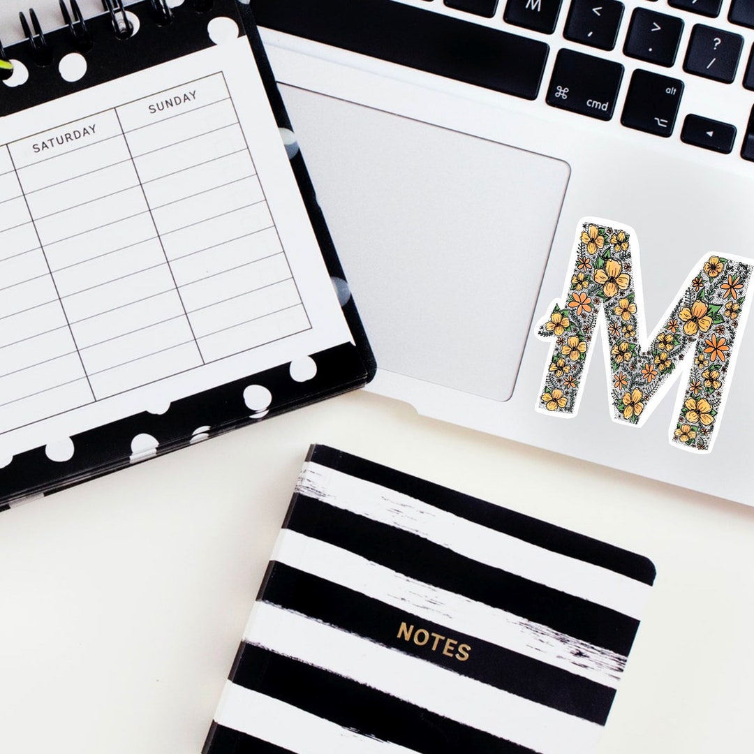 Hand-drawn Watercolor Floral Letter M 3" Sticker Weatherproof Vinyl ...