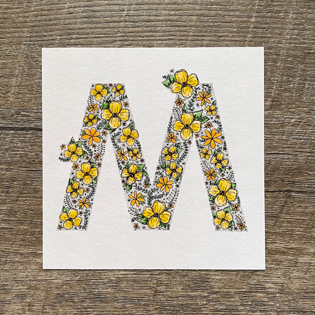 Mini Art Print, 4x4 Letter M Art Print, Monogram Art Print, Nursery Art ...