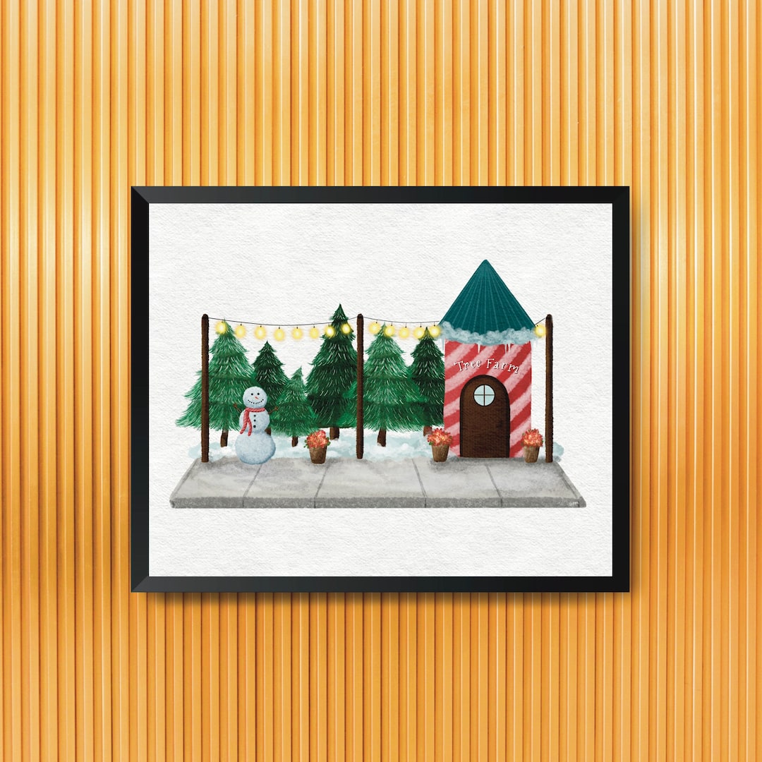 Hand Drawn 8x10 Christmas Tree Farm Art Print, Holiday Art Print, Gift ...