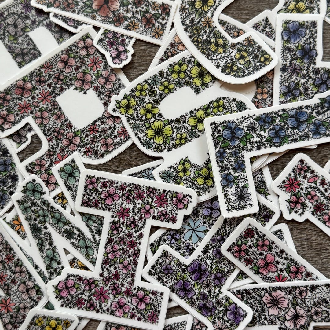 Watercolor Floral Letter Sticker, 3" Vinyl Initials Sticker for Laptop ...