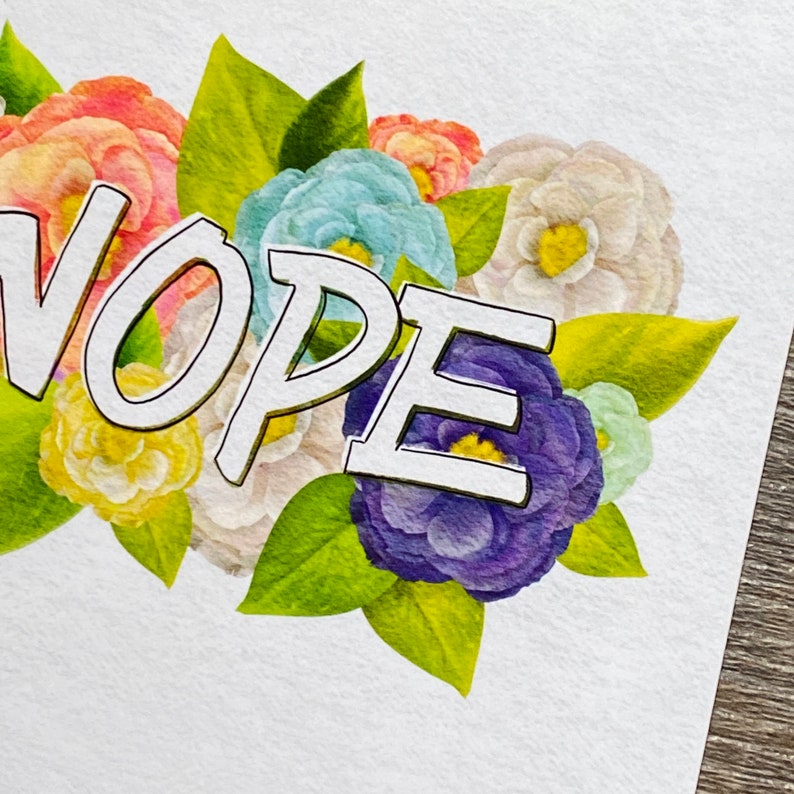 Mini Art Print, 4x4 Nope Art Print, lustige Bürodekoration, Geschenk für Mitarbeiter, Blumen Art ...