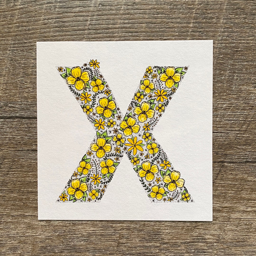 Mini Art Print, 4x4 Letter X Art Print, Monogram Art Print, Nursery Art Print, Personalized ...