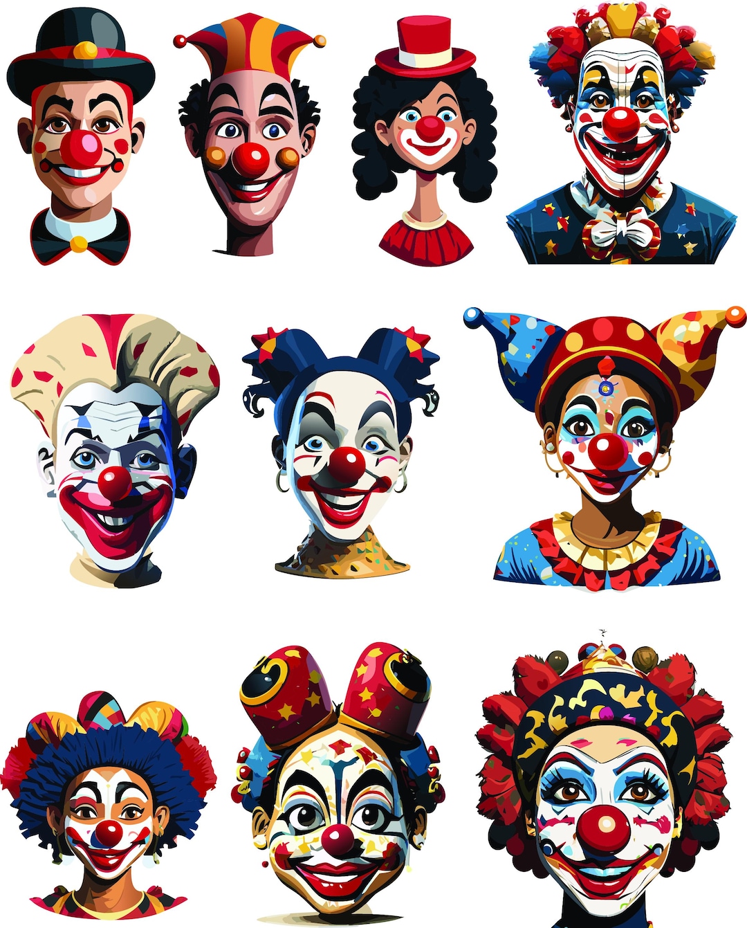 CLOWN FACES Vector Art Graphic Illustration Kids Books Young Readers ...