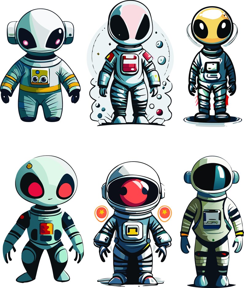 Alien Space Travel Astronaut Characters Vector Graphic Art Creation ...