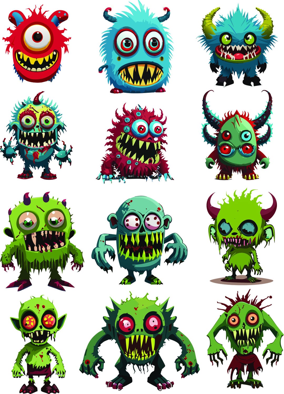 ZOMBIE MONSTERS Cute Cats Vector Art Graphic Illustration Kids Books ...
