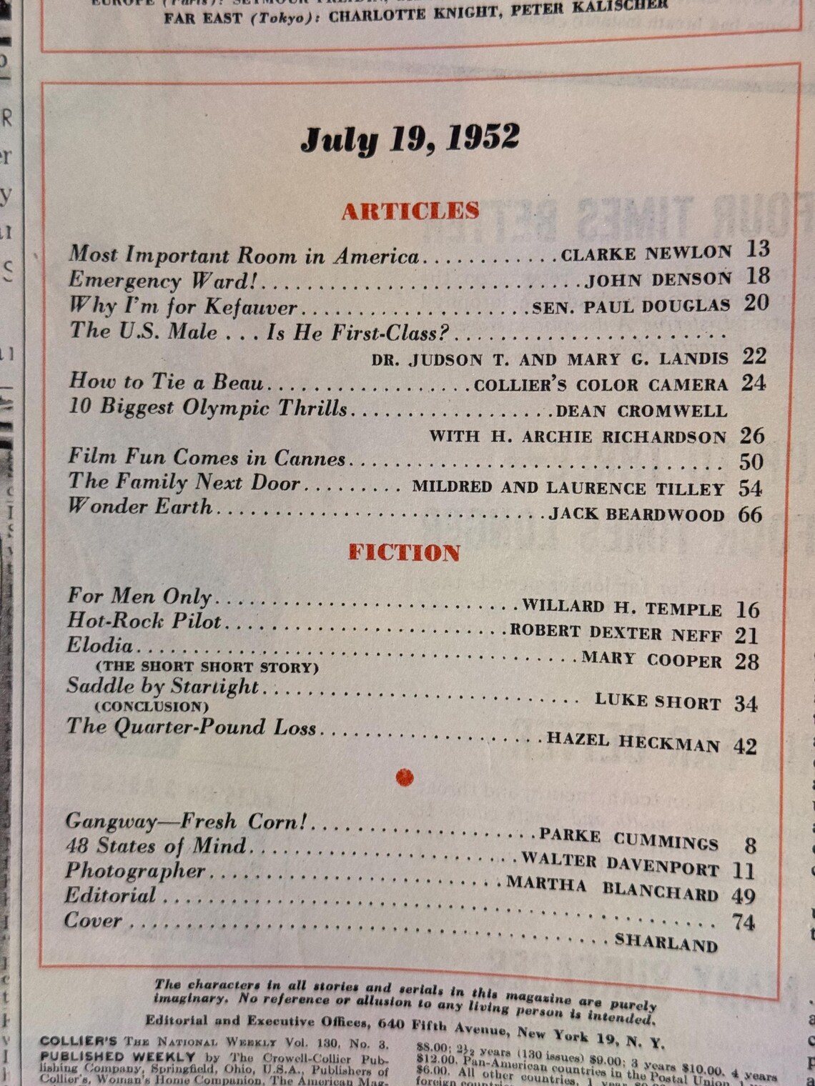 Colliers Magazine July 19, 1952 Charlotte Payne Cover by Sharland - Etsy